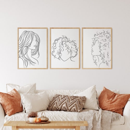 Set of 3 Hair Line Art Prints Printable Wall Art Woman Hair - Etsy