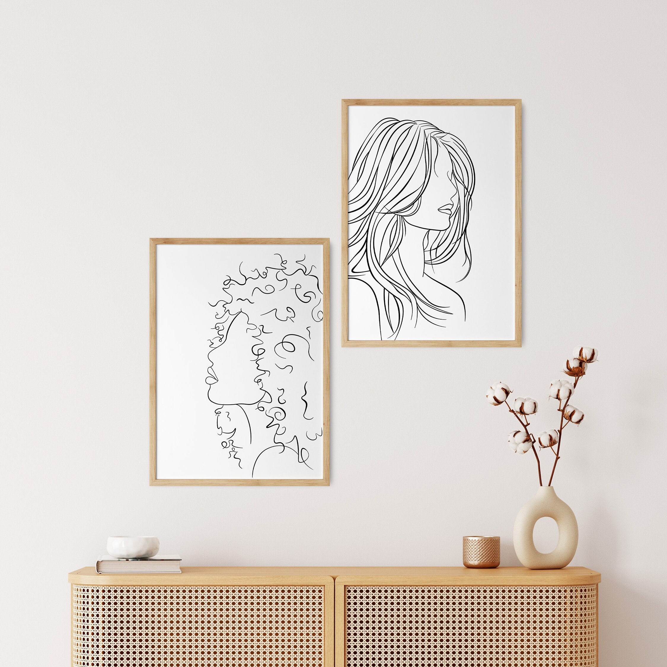 Set of 3 Hair Line Art Prints Printable Wall Art Woman Hair - Etsy