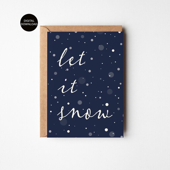 Let It Snow Card Printable Holiday Card Navy Blue Christmas - Etsy