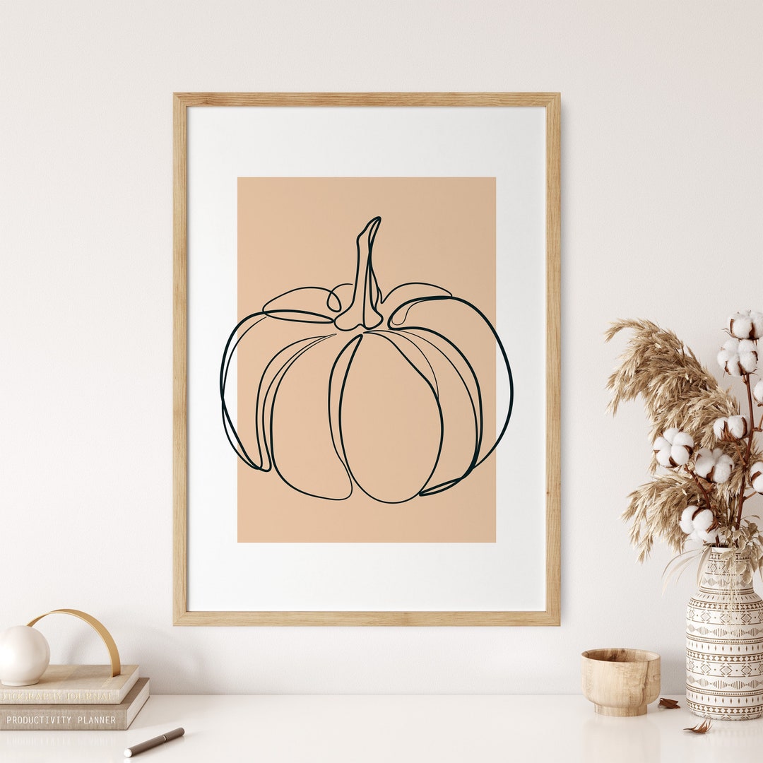 Pumpkin Minimalist Line Art Print, Printable Wall Art, Modern Home ...