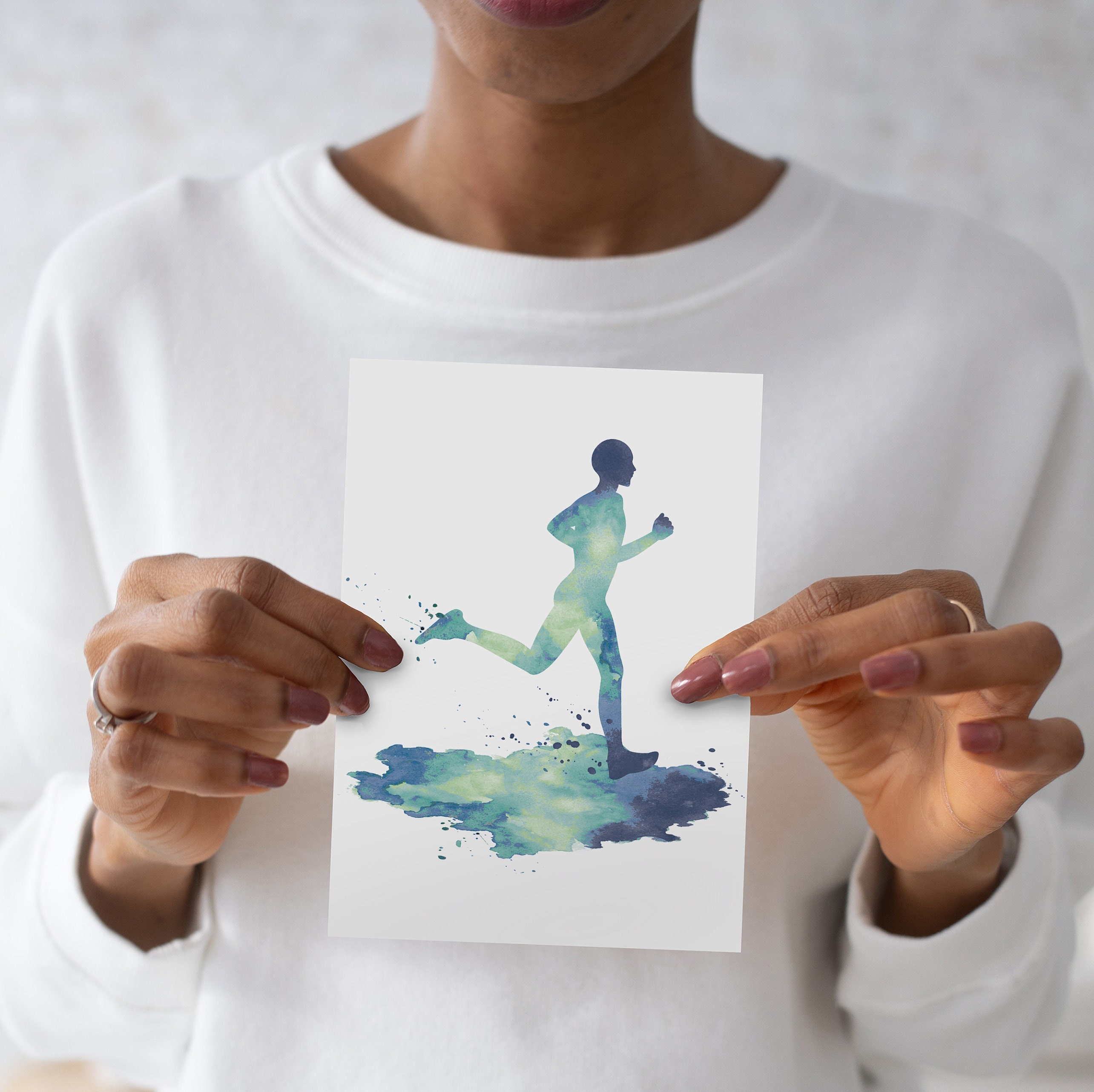 Runner Watercolor Card, Printable Greeting Card, Congrats Marathon Race ...