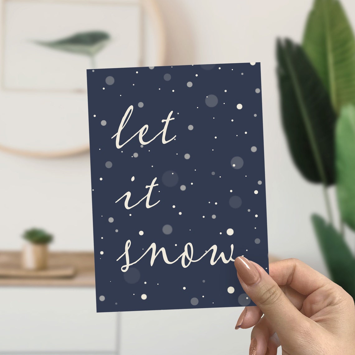 Let It Snow Card Printable Holiday Card Navy Blue Christmas - Etsy