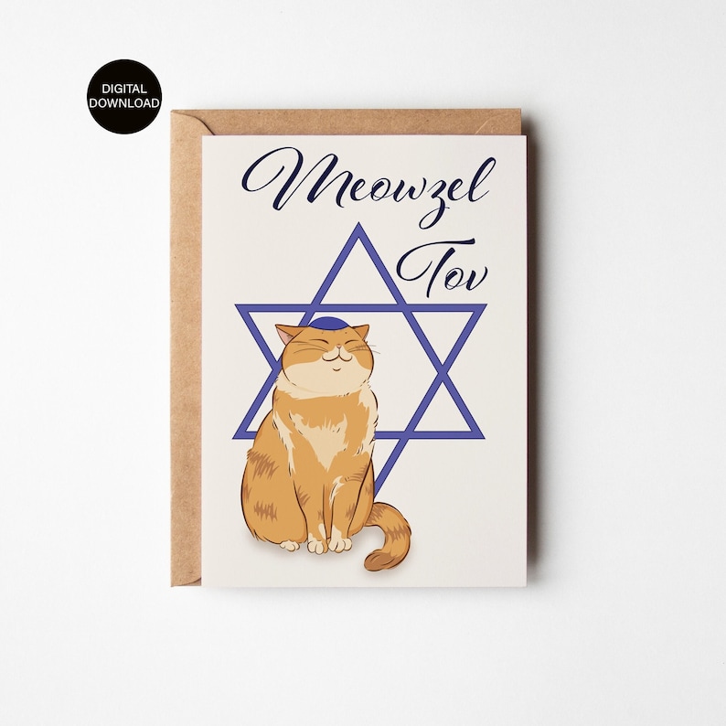 Meowzel Tov Printable Card, Cat in Kippah, Congratulations, Funny ...