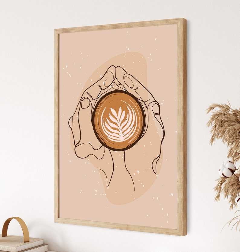 Latte Line Art Print Printable Wall Art Café Latte Poster - Etsy