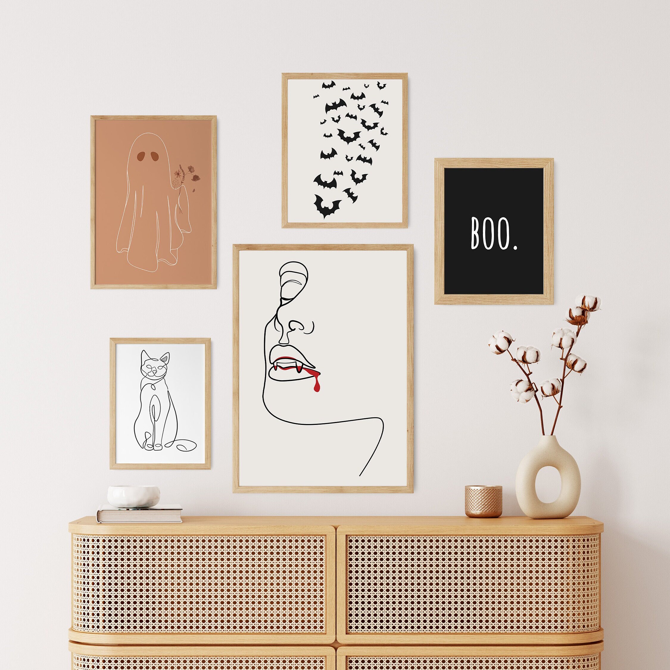 Vampire Woman Print, Boho Halloween Wall Art, Minimalist Line Art, Fall ...