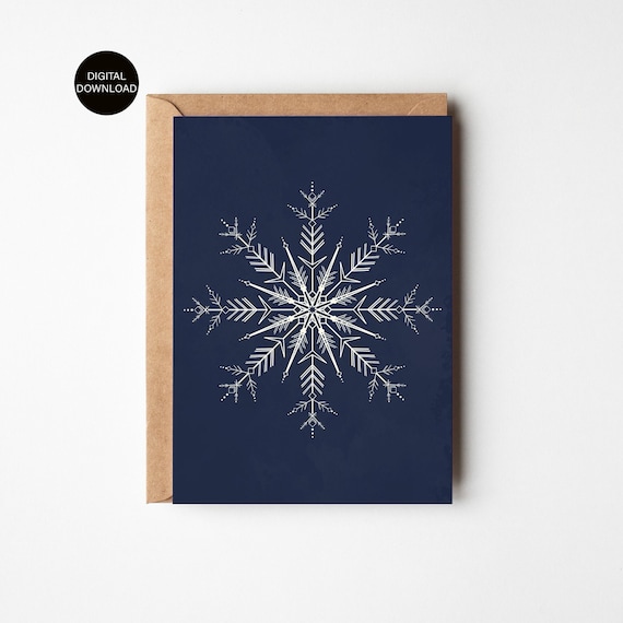 Blue Snowflake Card Printable Holiday Card Navy Blue - Etsy