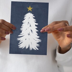 Blue Christmas Tree Card, Printable Christmas Stationary, Navy Blue ...