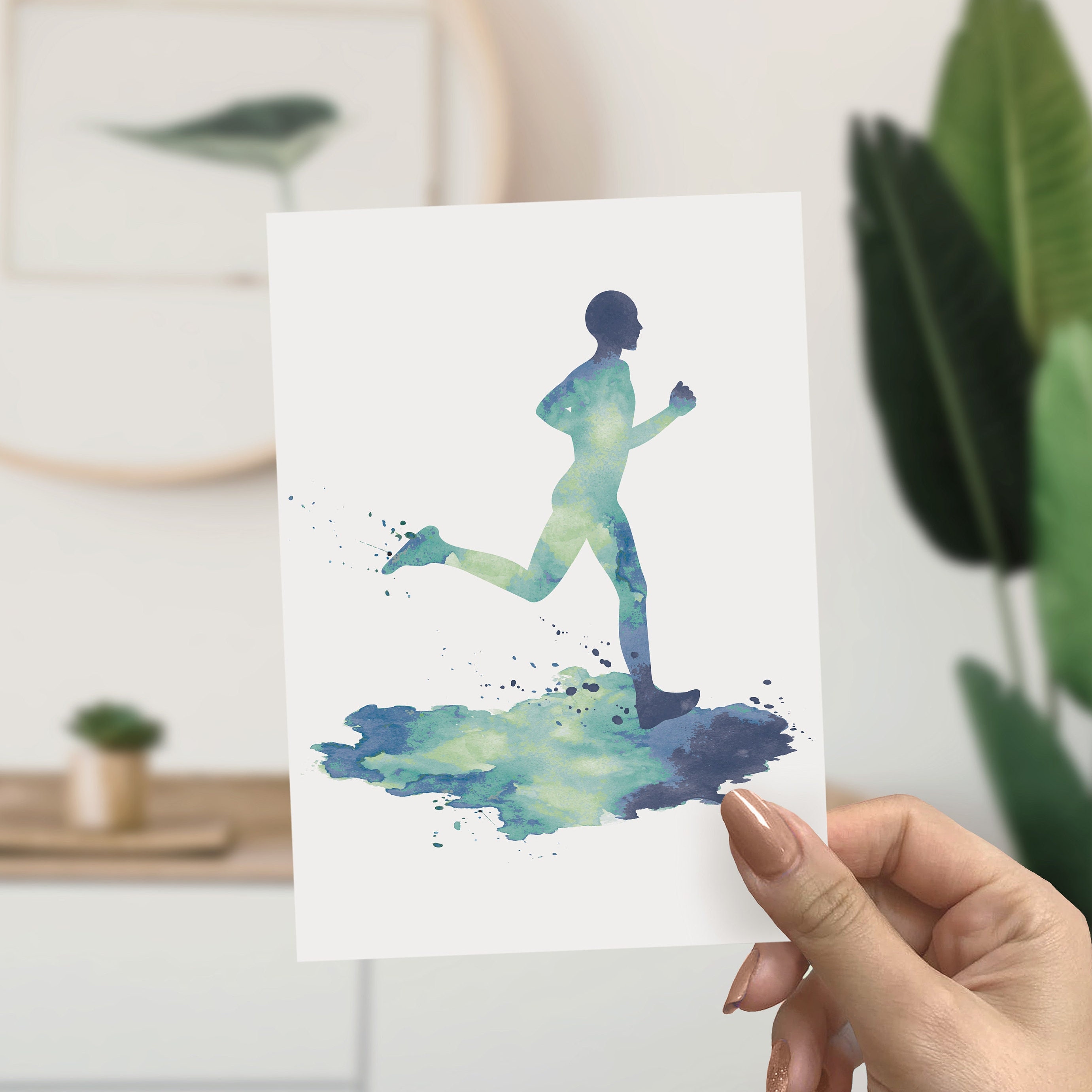 Runner Watercolor Card, Printable Greeting Card, Congrats Marathon Race ...