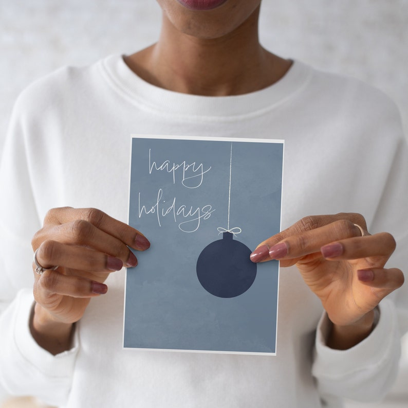 Printable Happy Holidays Card, Holiday Ornament, Blue Christmas ...