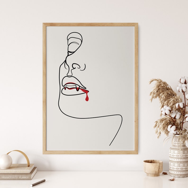 Vampire Woman Print, Boho Halloween Wall Art, Minimalist Line Art, Fall ...