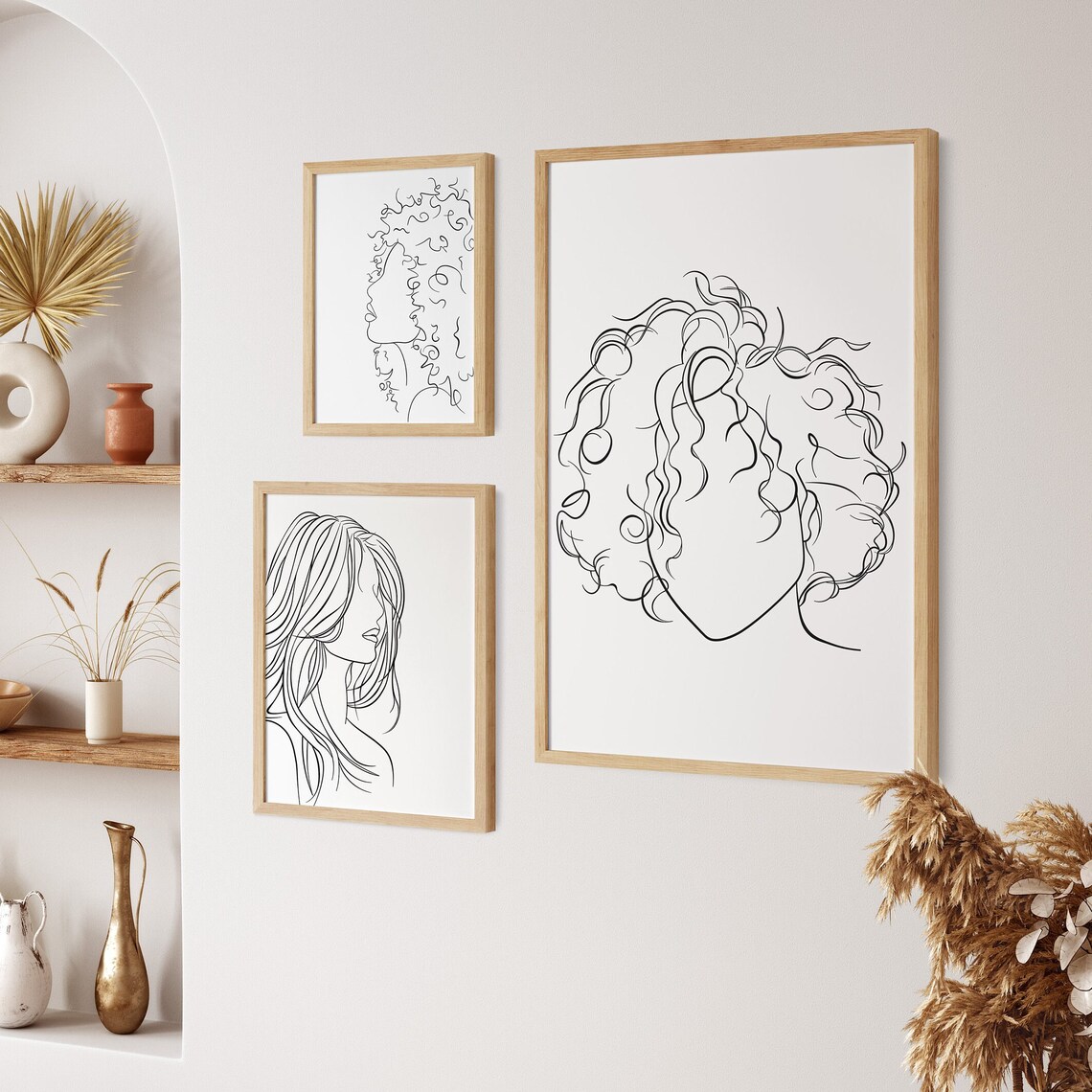 Set of 3 Hair Line Art Prints Printable Wall Art Woman Hair - Etsy