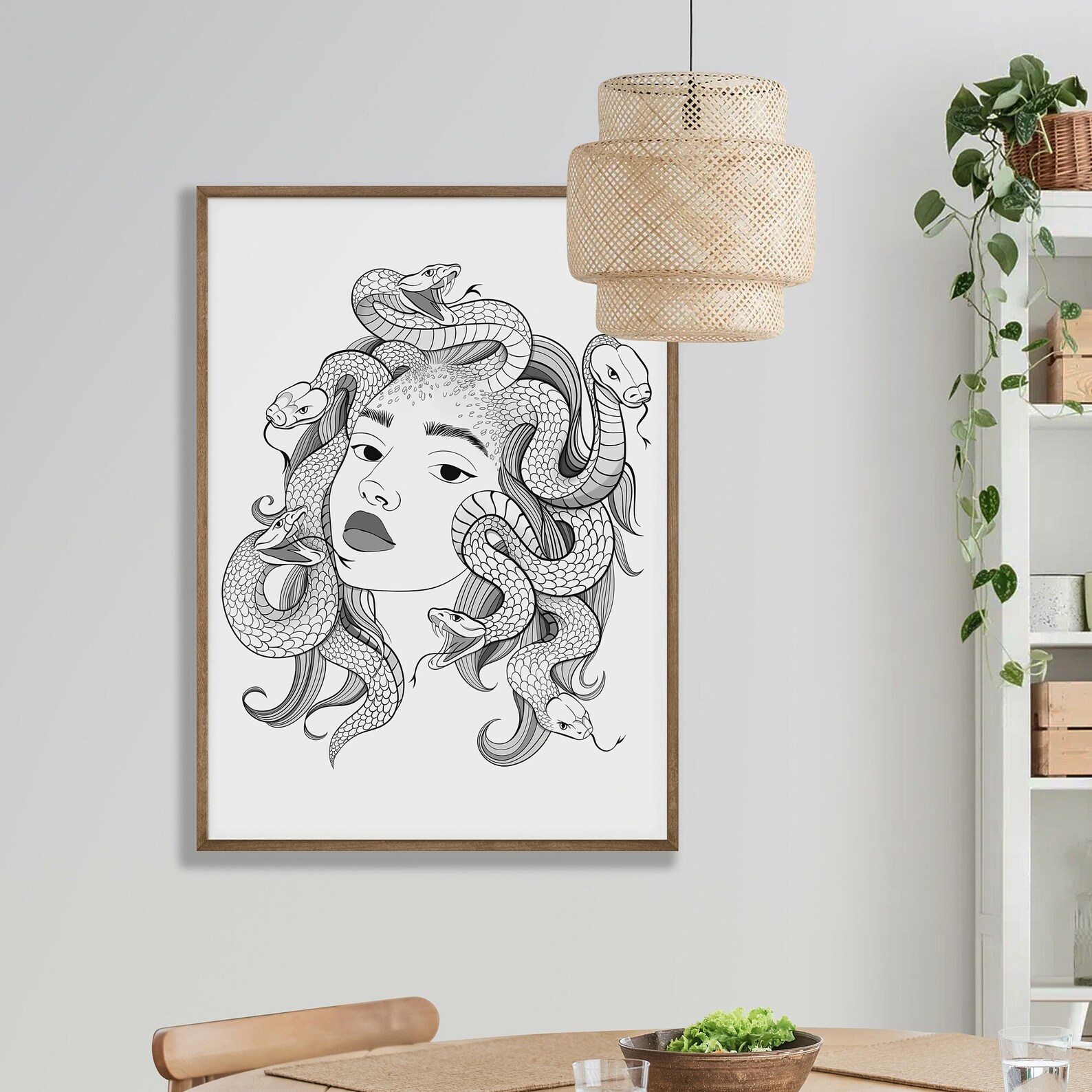 Medusa Art Print, Printable Wall Art, Medusa Gorgon Line Art, Greek Mythology Décor, Hex the ...