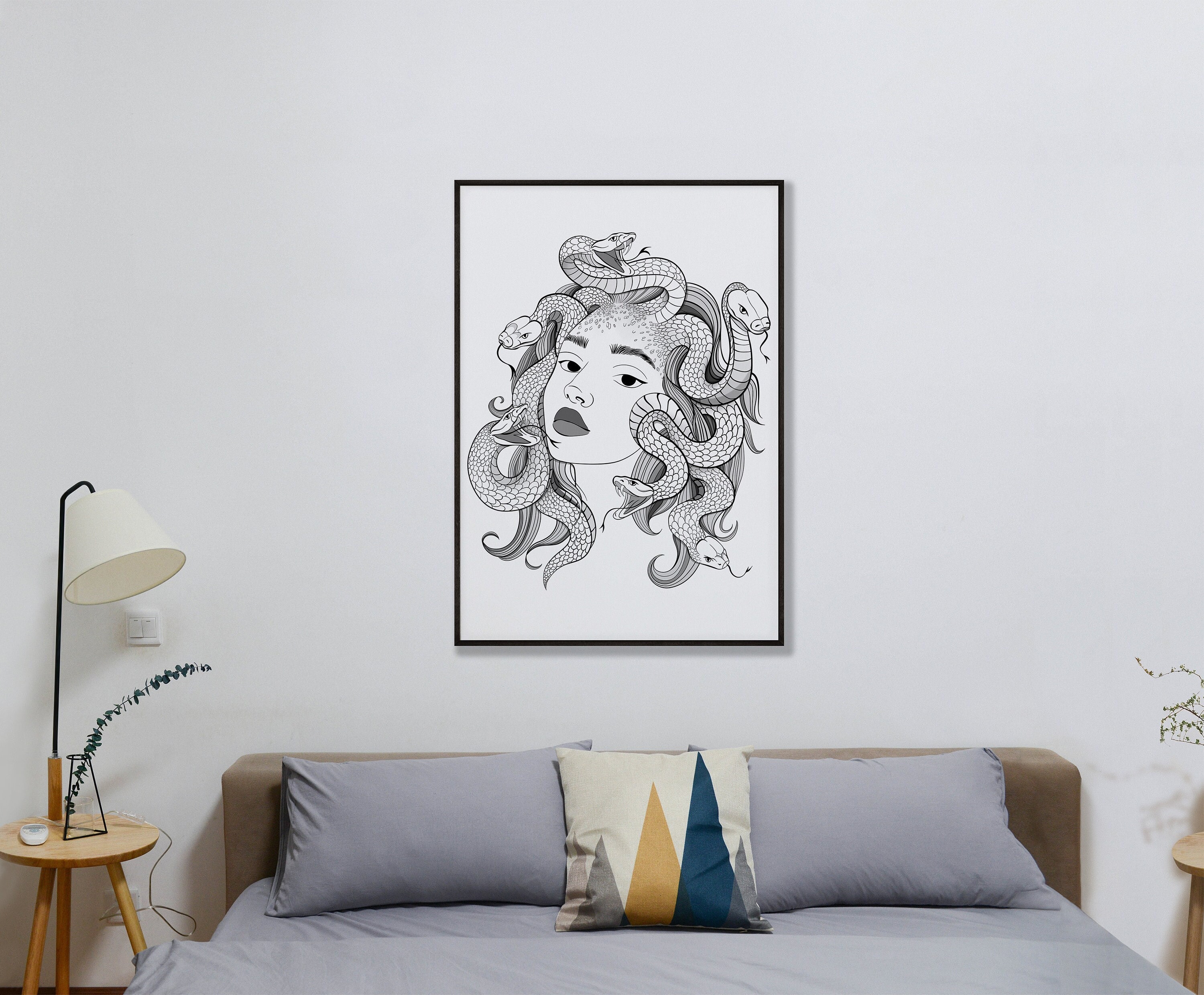 Medusa Art Print, Printable Wall Art, Medusa Gorgon Line Art, Greek Mythology Décor, Hex the ...