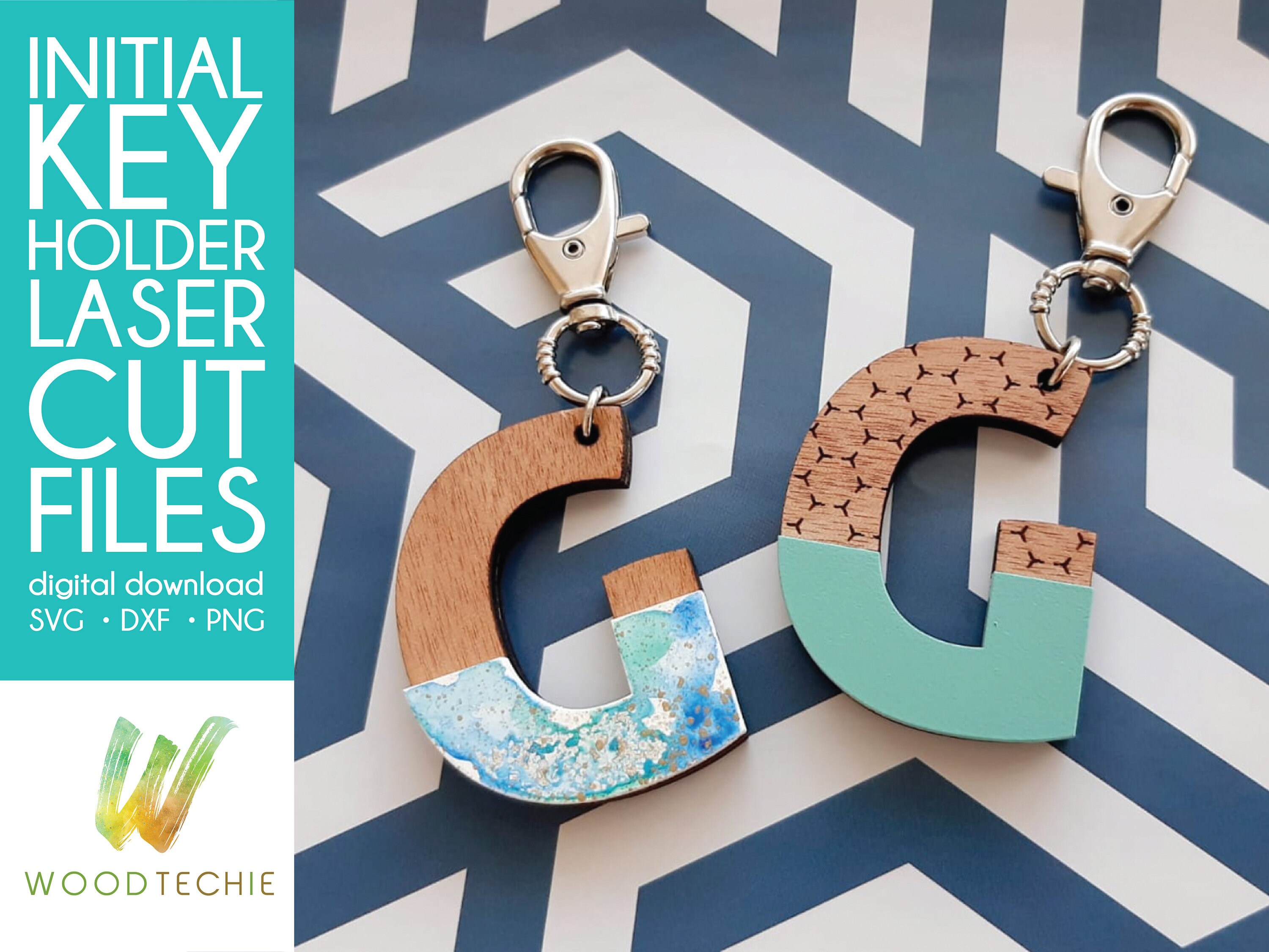 A- Z Initial Geometric Keyring Digital Laser Cut Files - Etsy