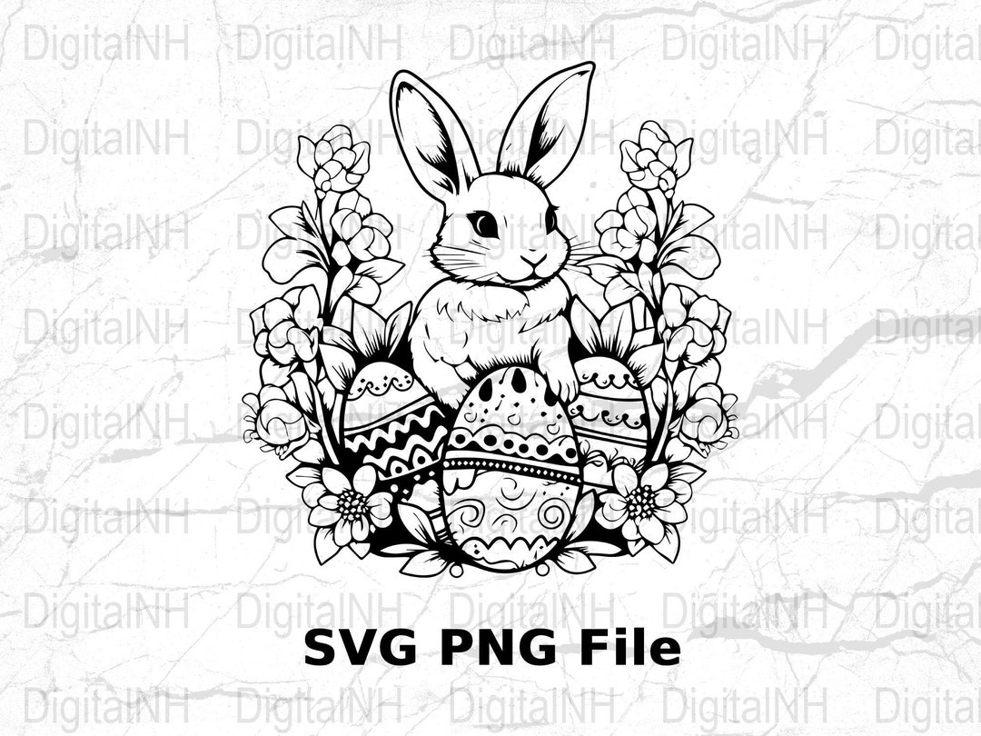 Easter Bunny SVG File, Floral Rabbit Digital Download, Decorative Eggs ...