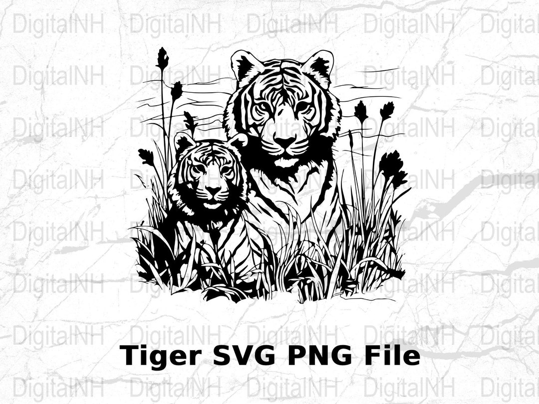 Tiger and Cub SVG, Digital Download, Wildlife Silhouette, Animal ...