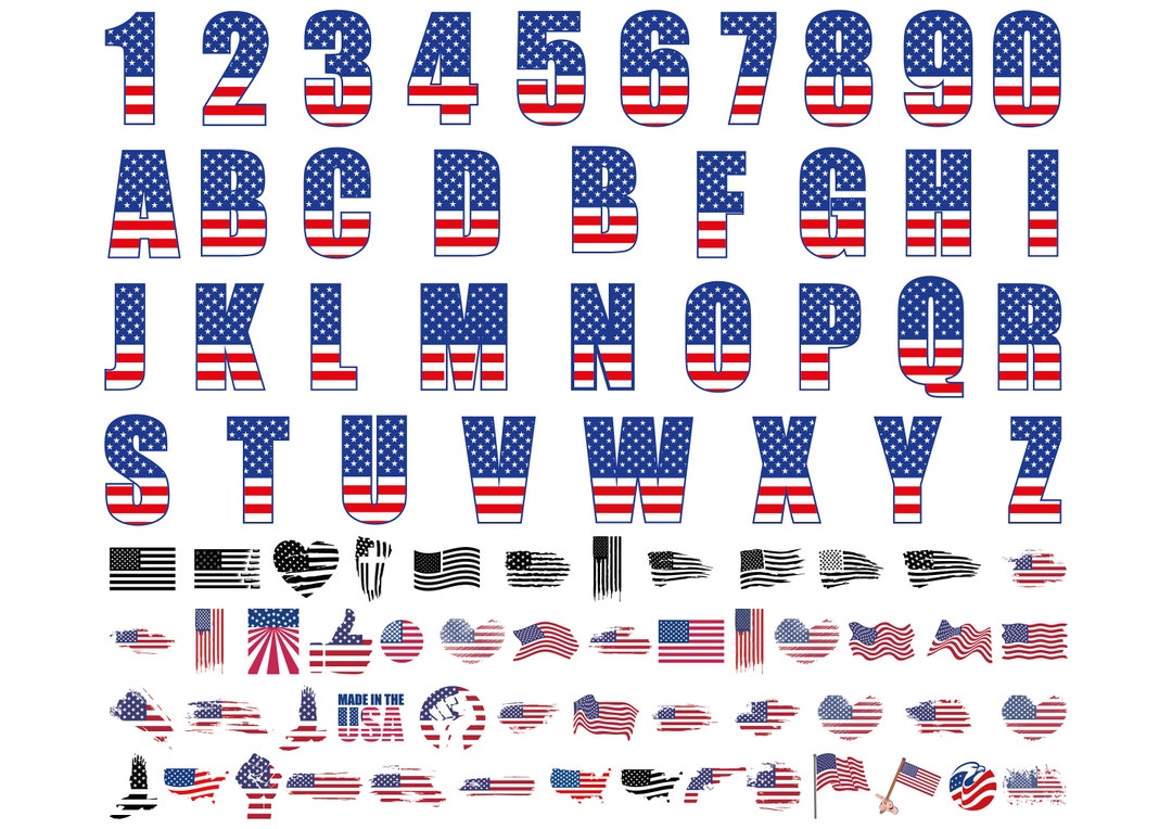 89 American Flag SVG Bundle, American Font, American Flag Alphabet, USA ...