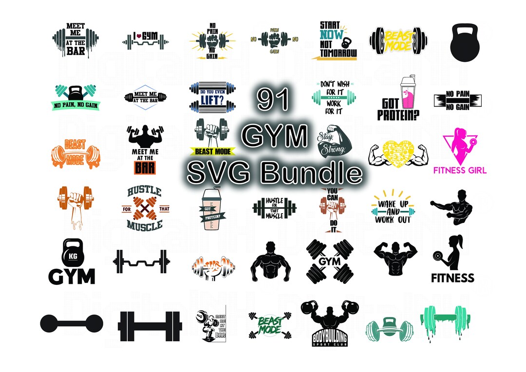 91 GYM SVG Bundle, Fitness SVG, Workout Svg, Gym Motivation Svg, Gym ...