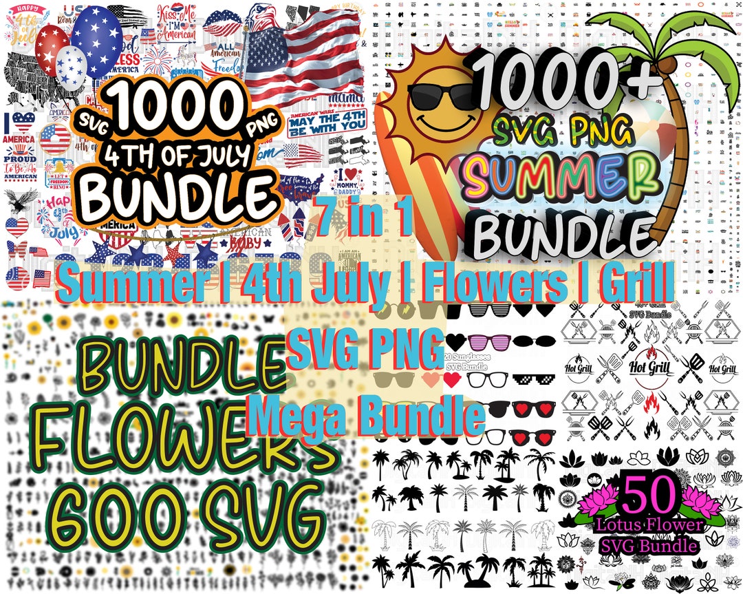 7 in 1 Mega Bundle SVG, Summer SVG Bundle, 4th of July SVG Bundle ...