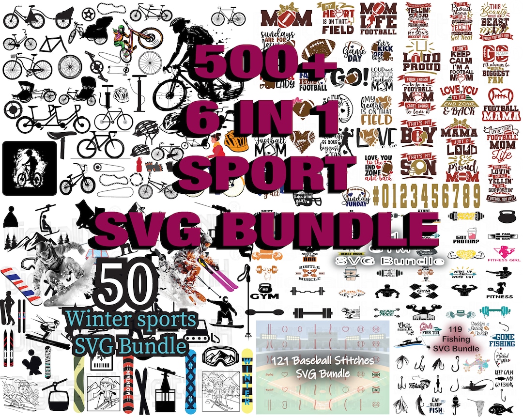 500+ Sports SVG Bundle: Football, Baseball, Gym, Fitness (digital File ...