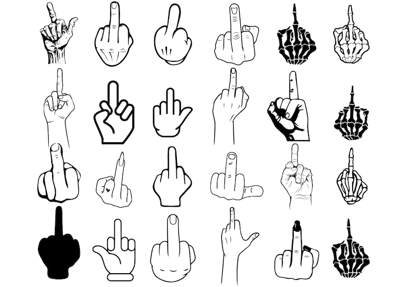 Middle Finger SVG Bundle: 24 Designs, Skeleton & Lady Hand (digital ...