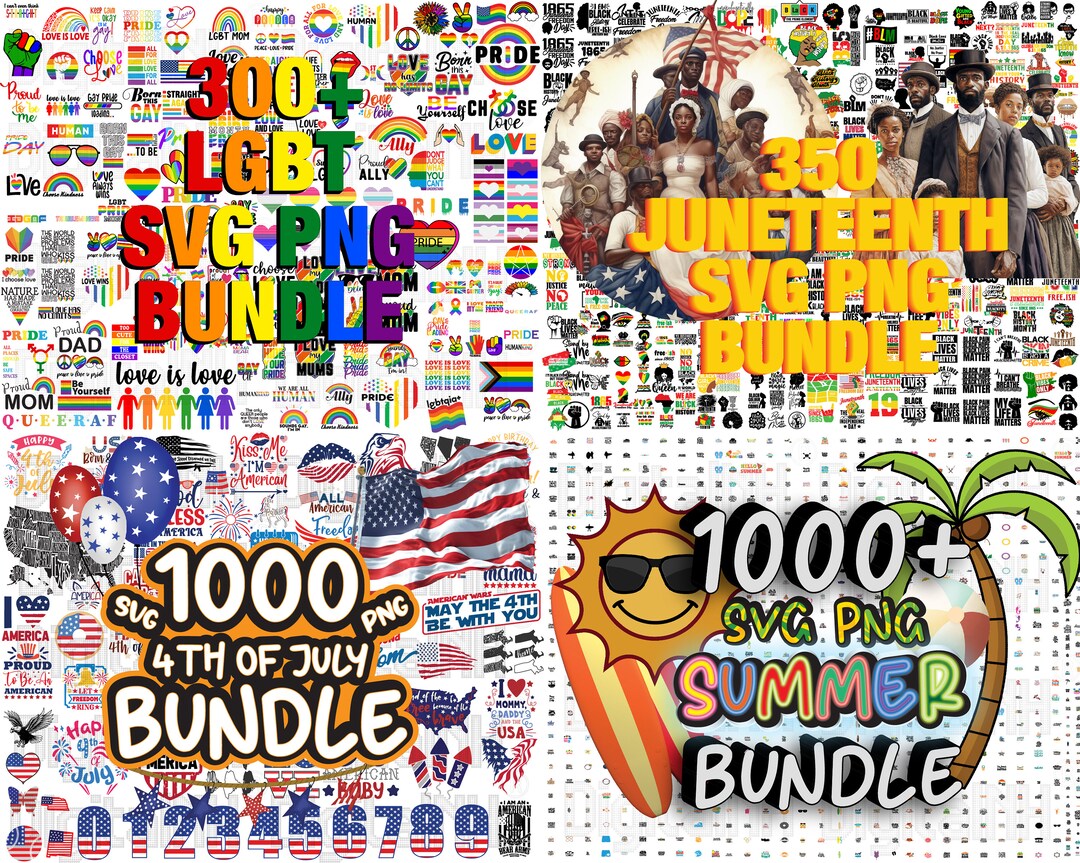 3000+ SVG PNG 4 in 1 Mega Bundle, LGBTQ Svg, Juneteenth Svg, 4th of ...