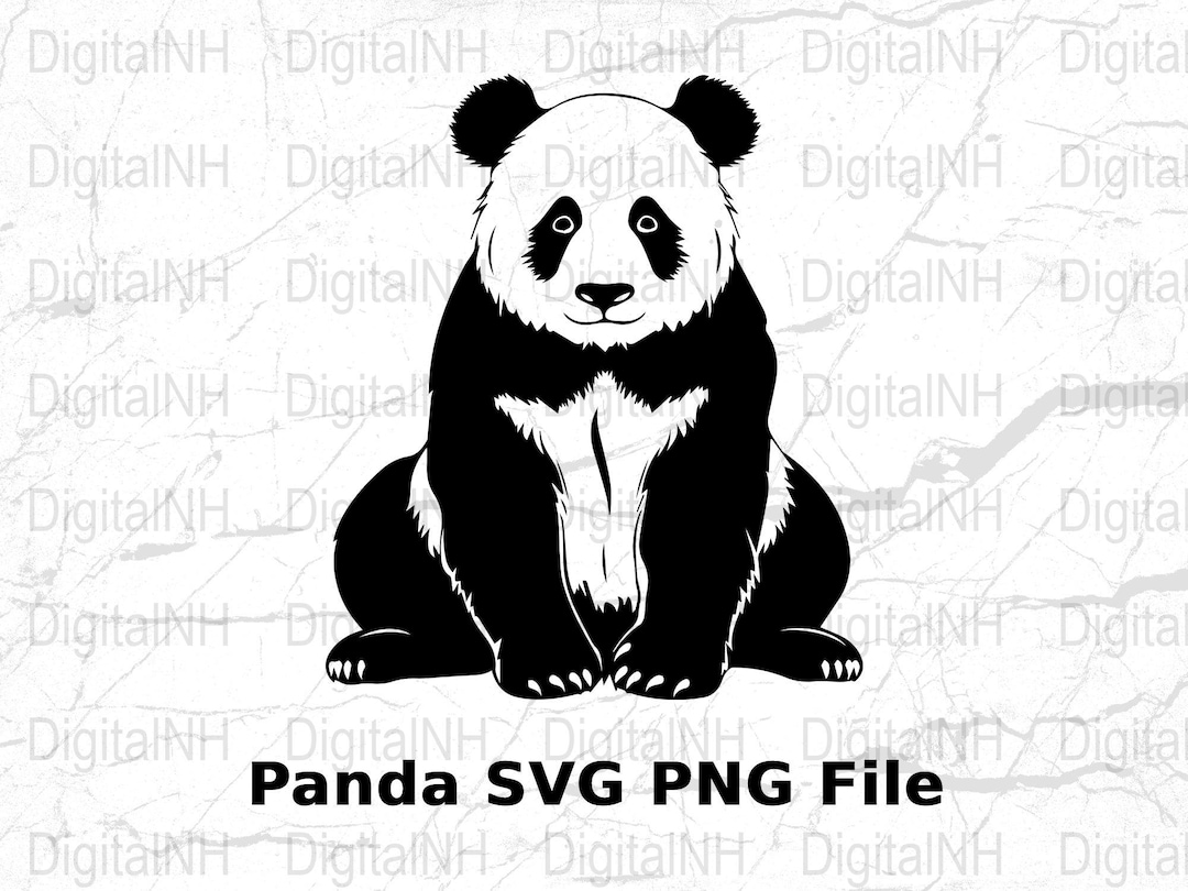 Panda SVG File Download, Cute Panda Bear PNG, Digital Black and White ...
