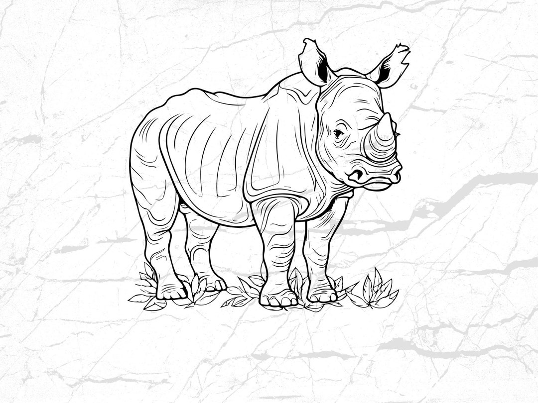 Rhino Outline SVG, Jungle Safari Animal Clipart, Digital Rhino PNG ...