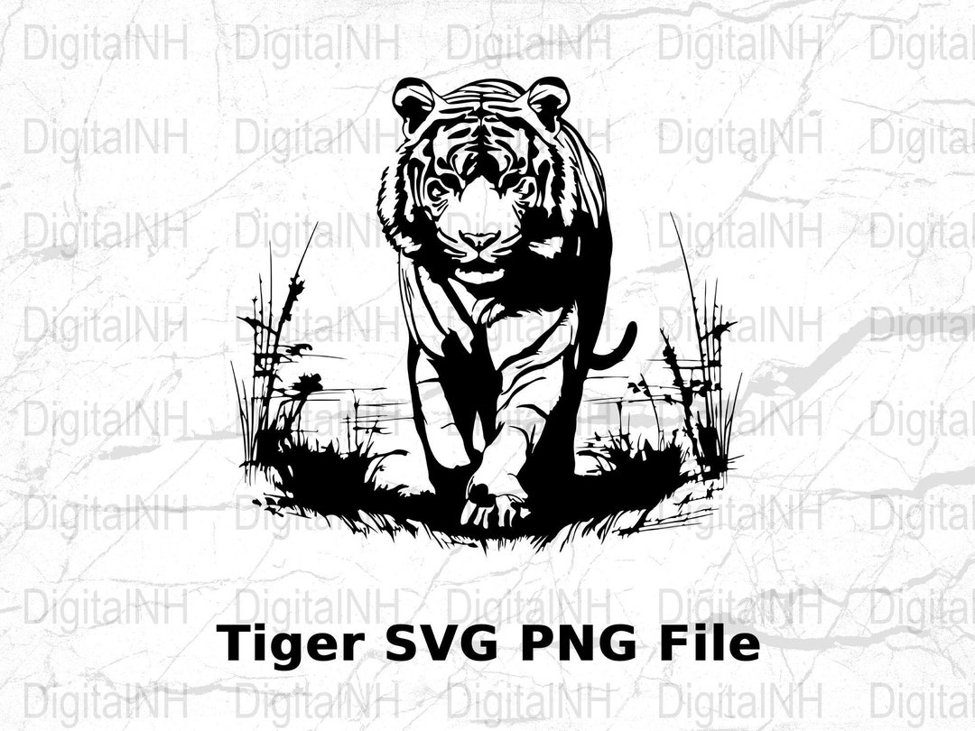 Tiger SVG File, Digital Download, PNG Clipart, Wildlife Silhouette ...