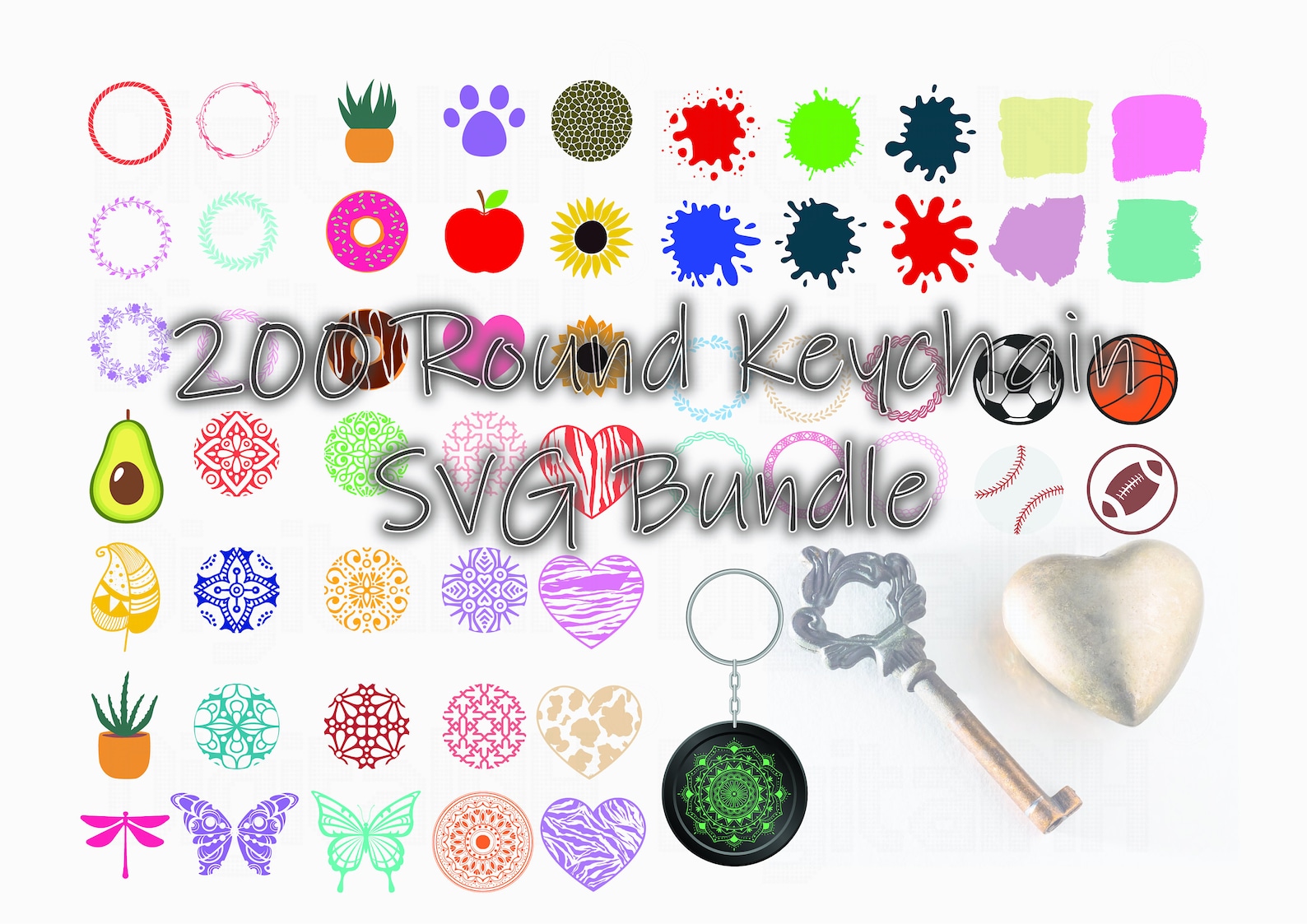 200 Keychain SVG Bundle Circle PATTERNS Svg Round KEYCHAIN - Etsy