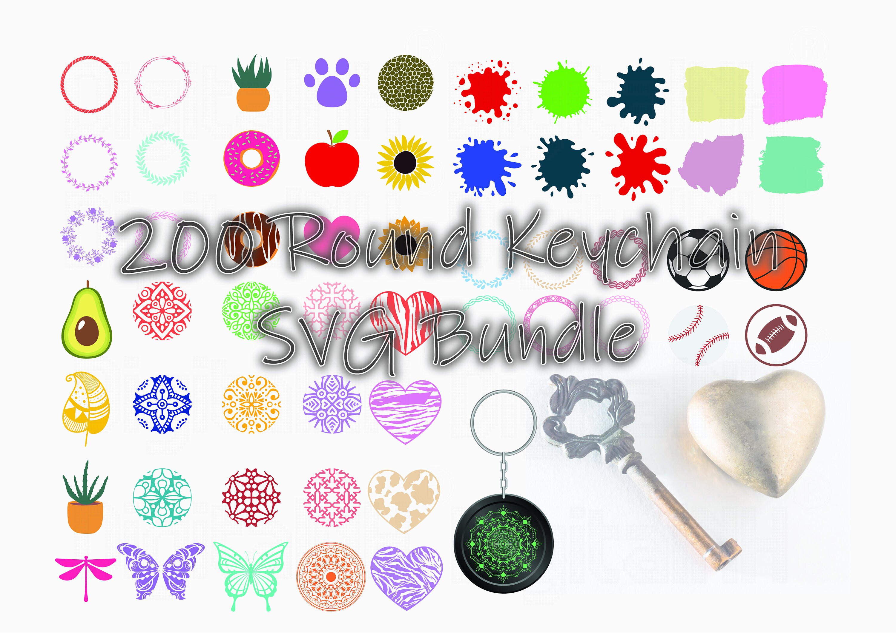 200 Keychain SVG Bundle Circle PATTERNS Svg Round KEYCHAIN - Etsy