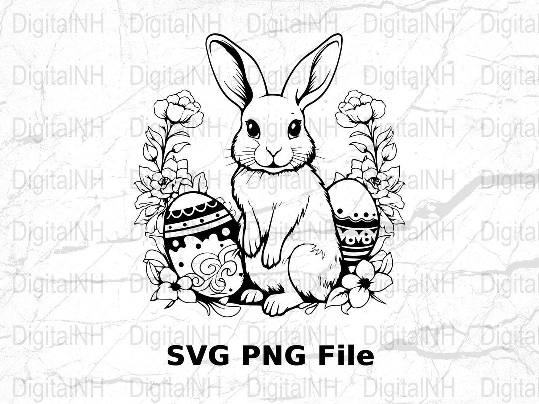 Easter Bunny SVG File, Cute Rabbit With Eggs Digital Download, Floral ...
