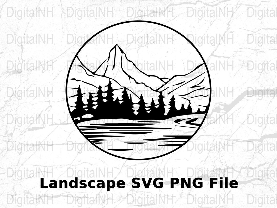 Mountain Lake Landscape SVG, Nature Scene Digital Download, Oval Forest ...