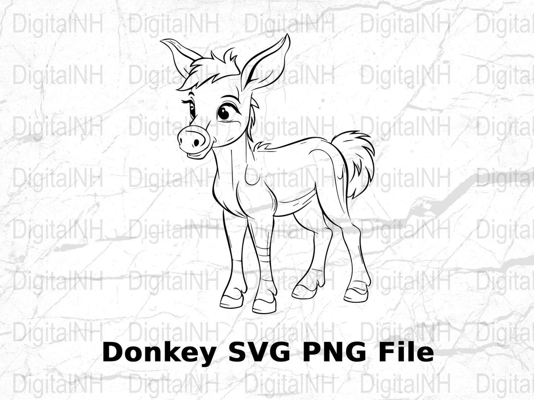 Cute Donkey SVG File for Cricut, Cartoon Mule PNG Download, Kids ...