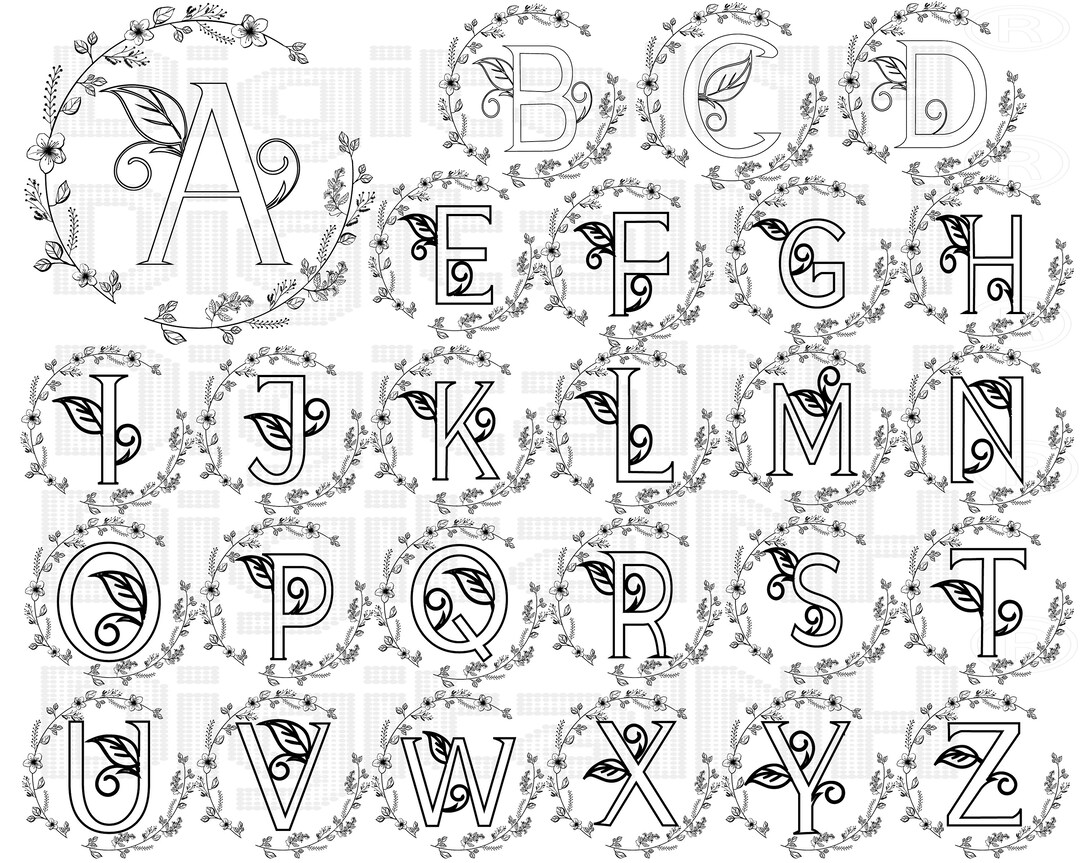 Floral Alphabet SVG, Floral Wreath Svg, Laurel Wreath Svg, Name ...