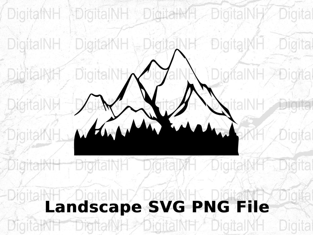 Mountain Range SVG File Download, Black and White Nature Clipart ...