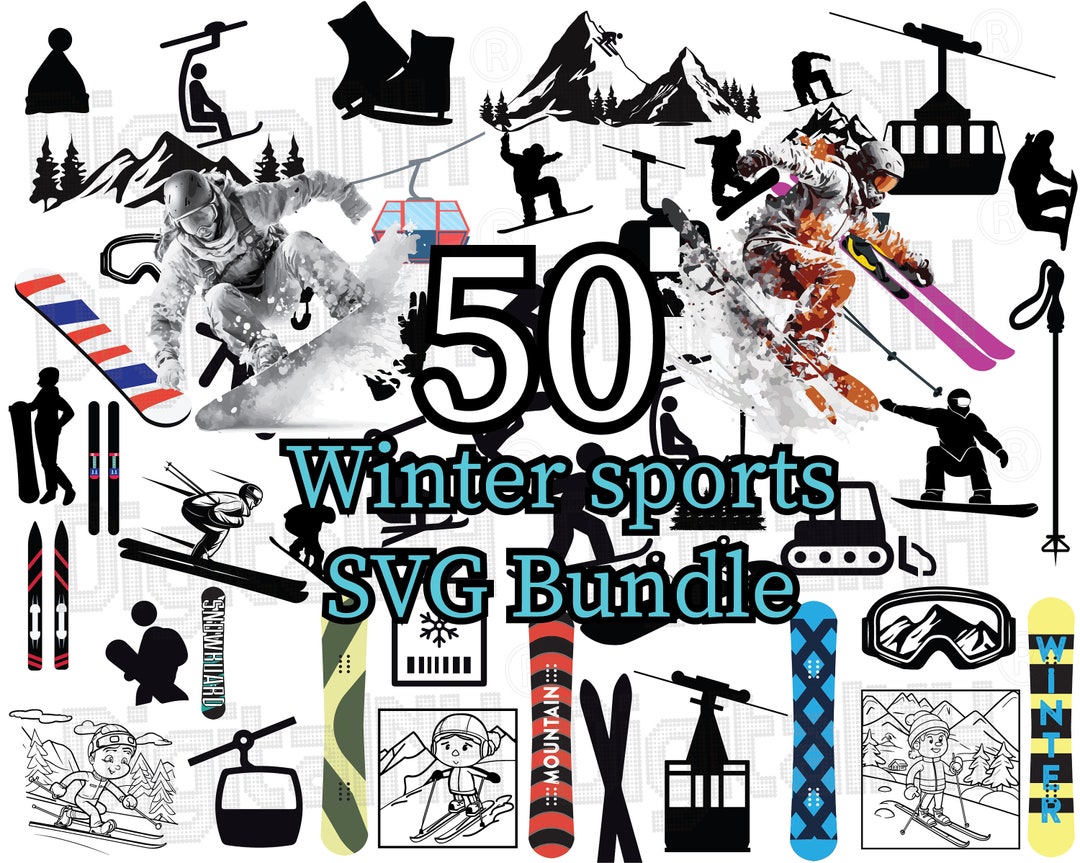 50 Winter Sports SVG Bundle, Ski SVG, Snowboard SVG, Winter Svg ...