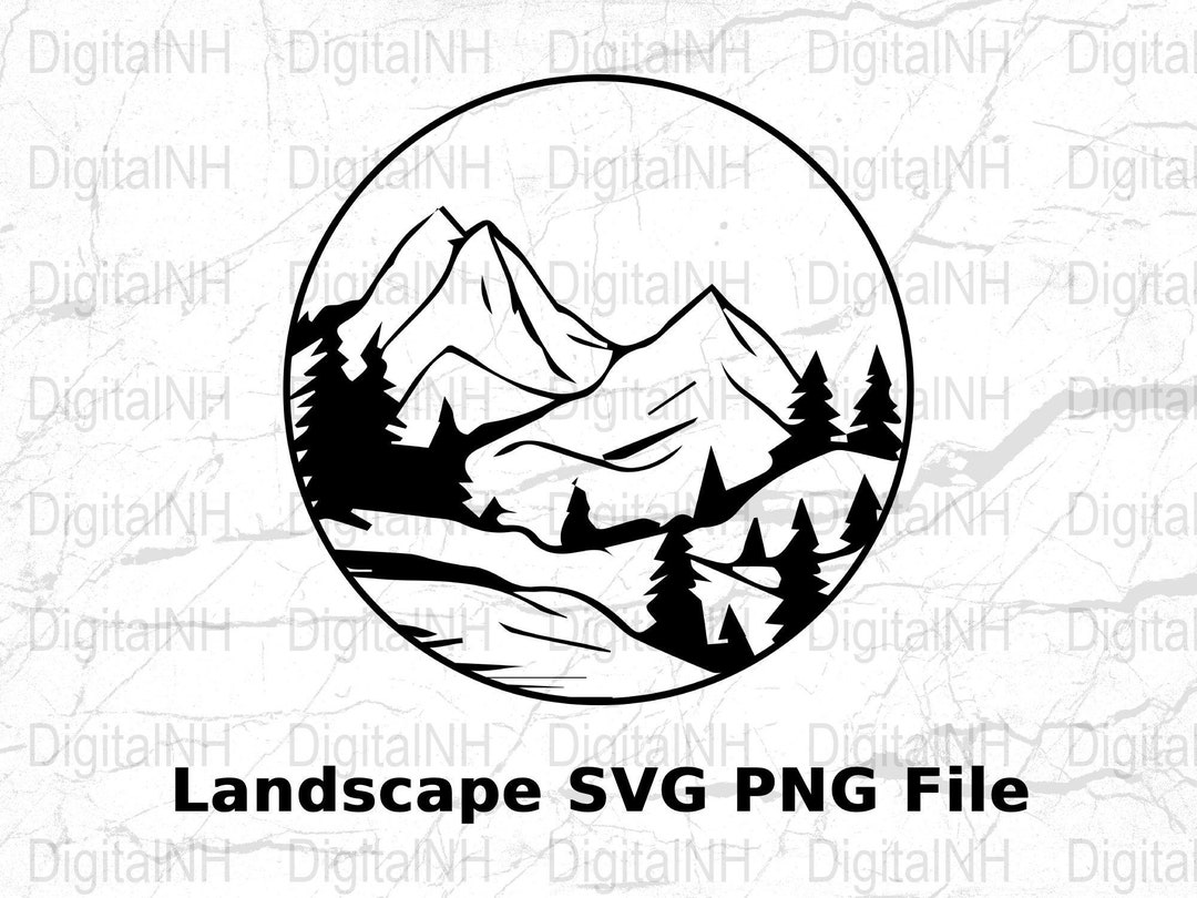 Mountain Landscape SVG, Round Nature Scene Digital Download, Forest ...