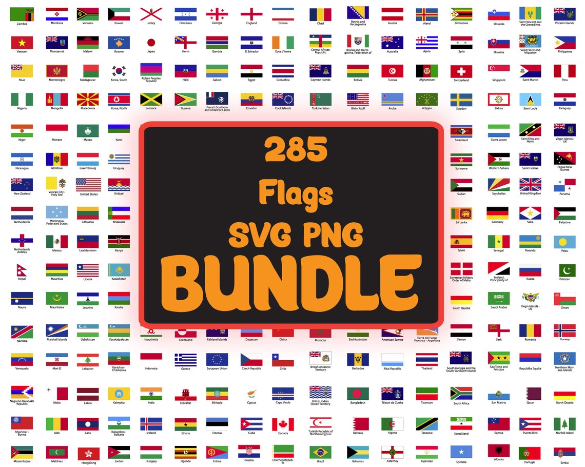 285 Flaggen SVG PNG Bundle, Land Flaggen svg, Patriotische svg ...