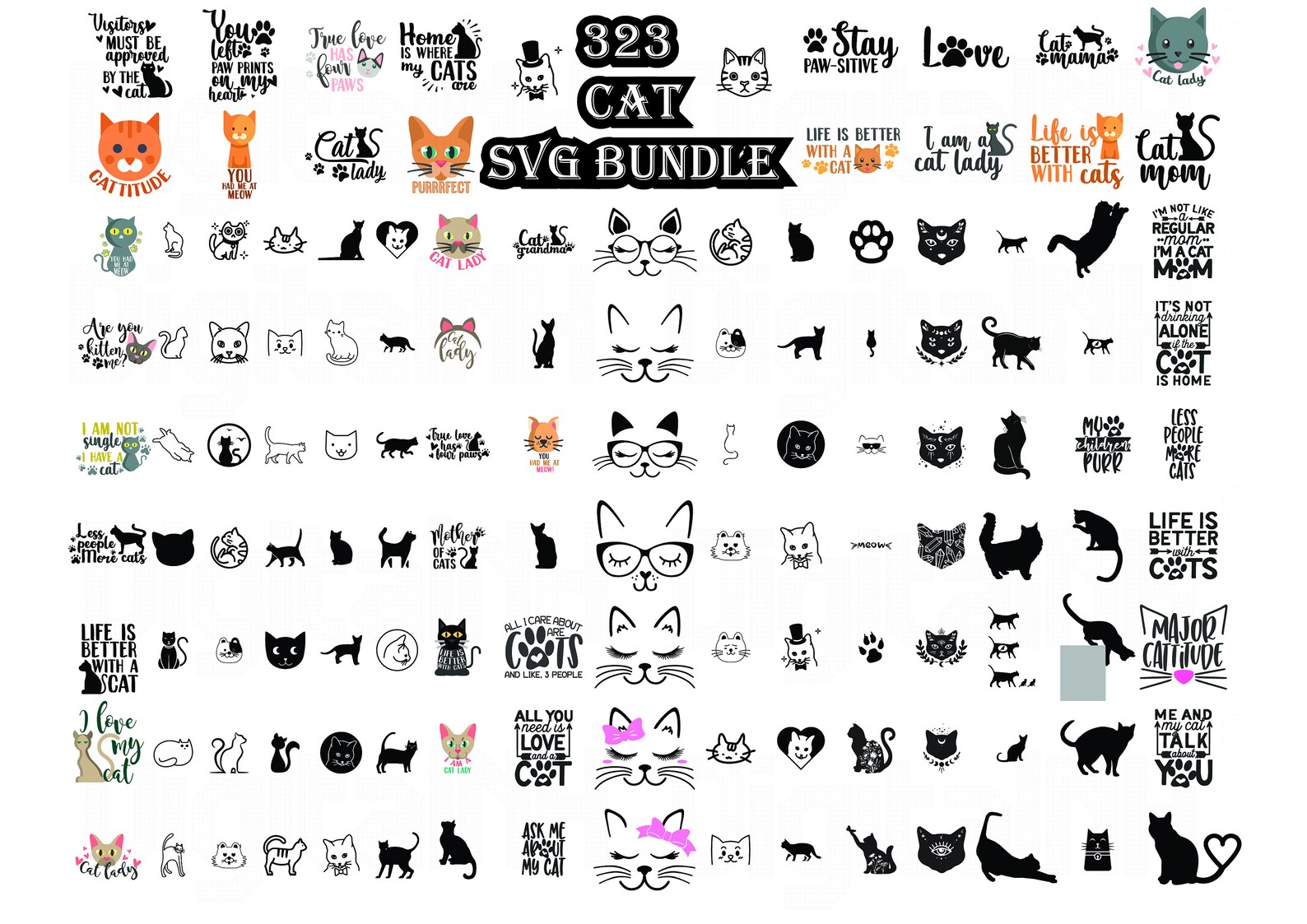 232 CAT SVG Bundle Cat Quotes SVG Bundle Cat Silhouettes - Etsy