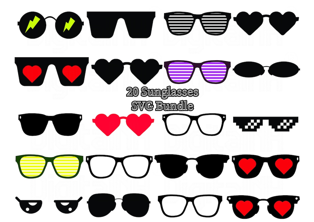20 SUNGLASSES SVG Bundle, Aviator Sunglasses Svg, Sunglasses Silhouette ...