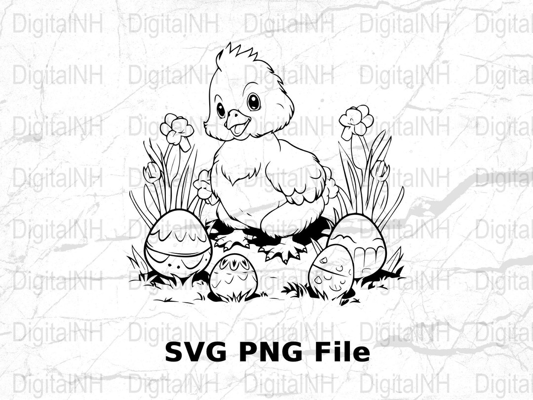 Cute Easter Chick SVG, Printable Coloring Page, Instant Download ...