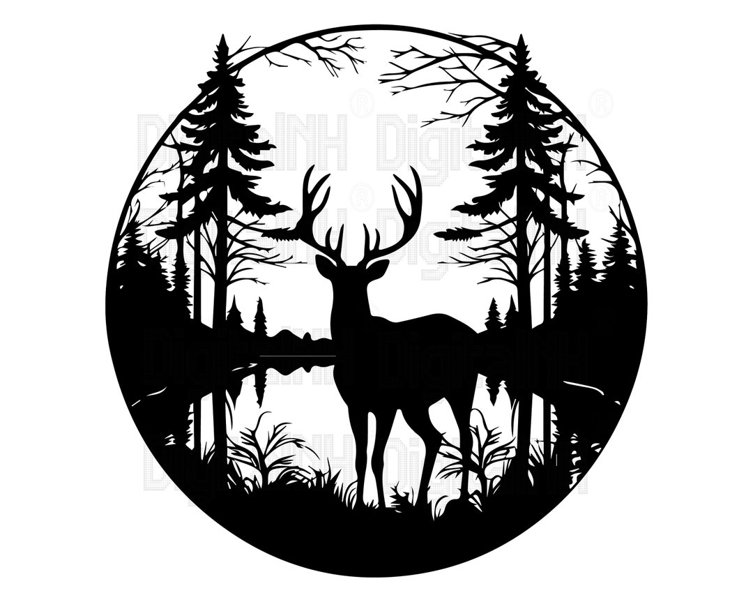 Deer in Forest SVG: Wild Deer Silhouette, Logo Clipart (digital File ...