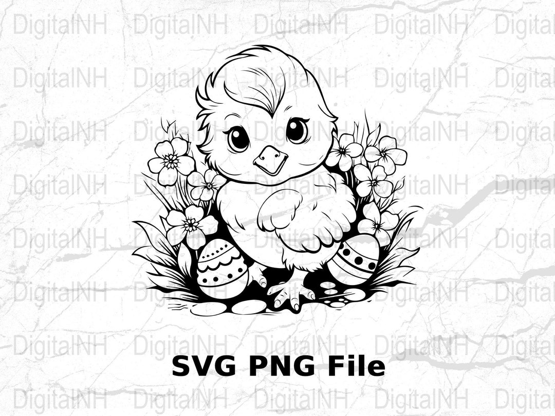 Cute Easter Chick SVG, Spring Chicken Digital Download, Floral PNG File ...