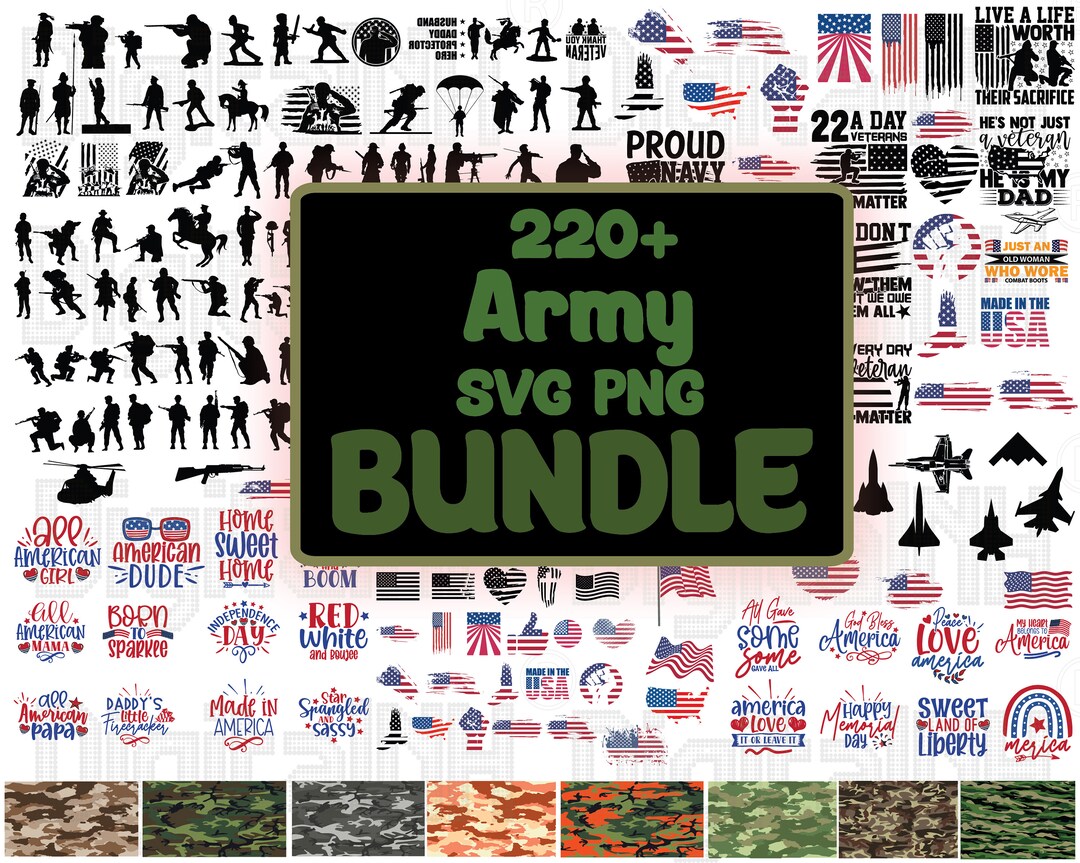 Army SVG Png Bundle, USA Army Svg, Military Svg, Soldier Svg, Camo Svg ...