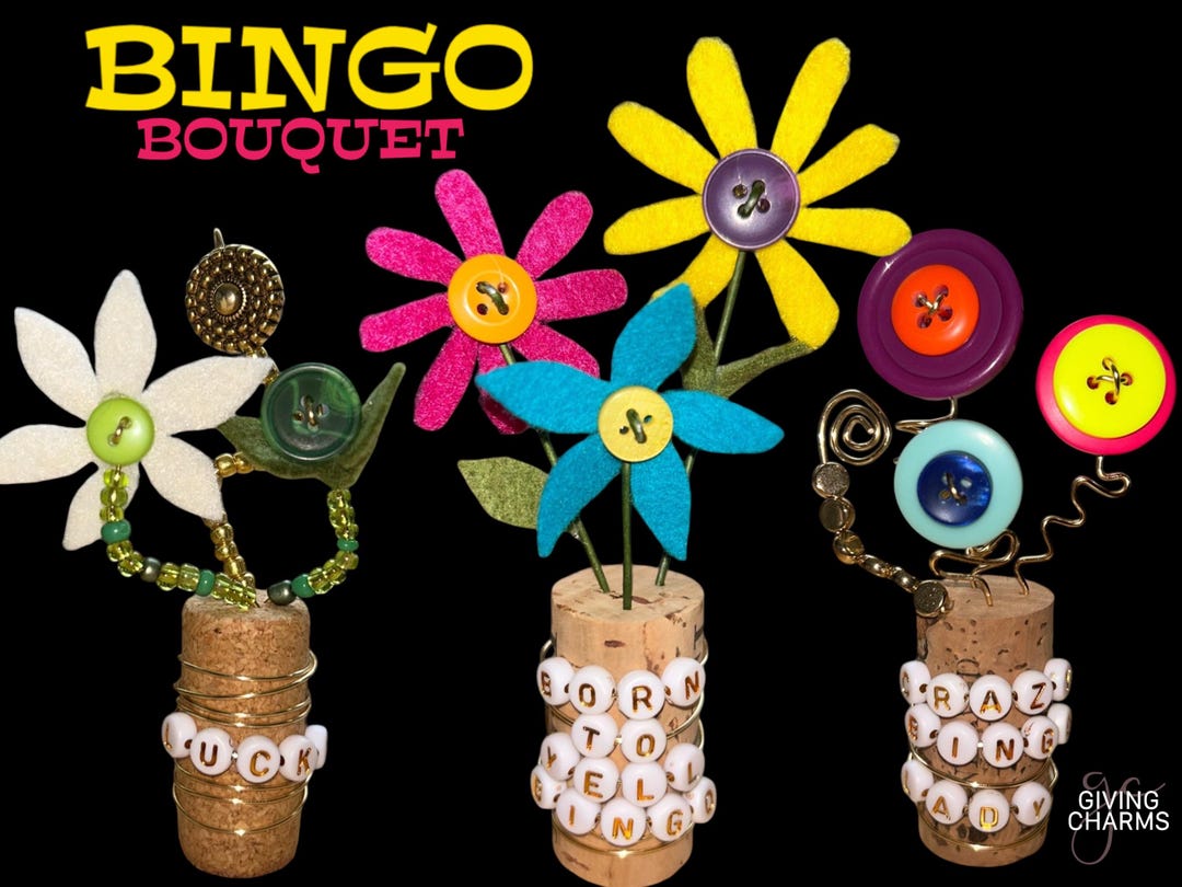 BINGO Bouquet: Good Luck Charm, Button & Felt Flowers - Etsy