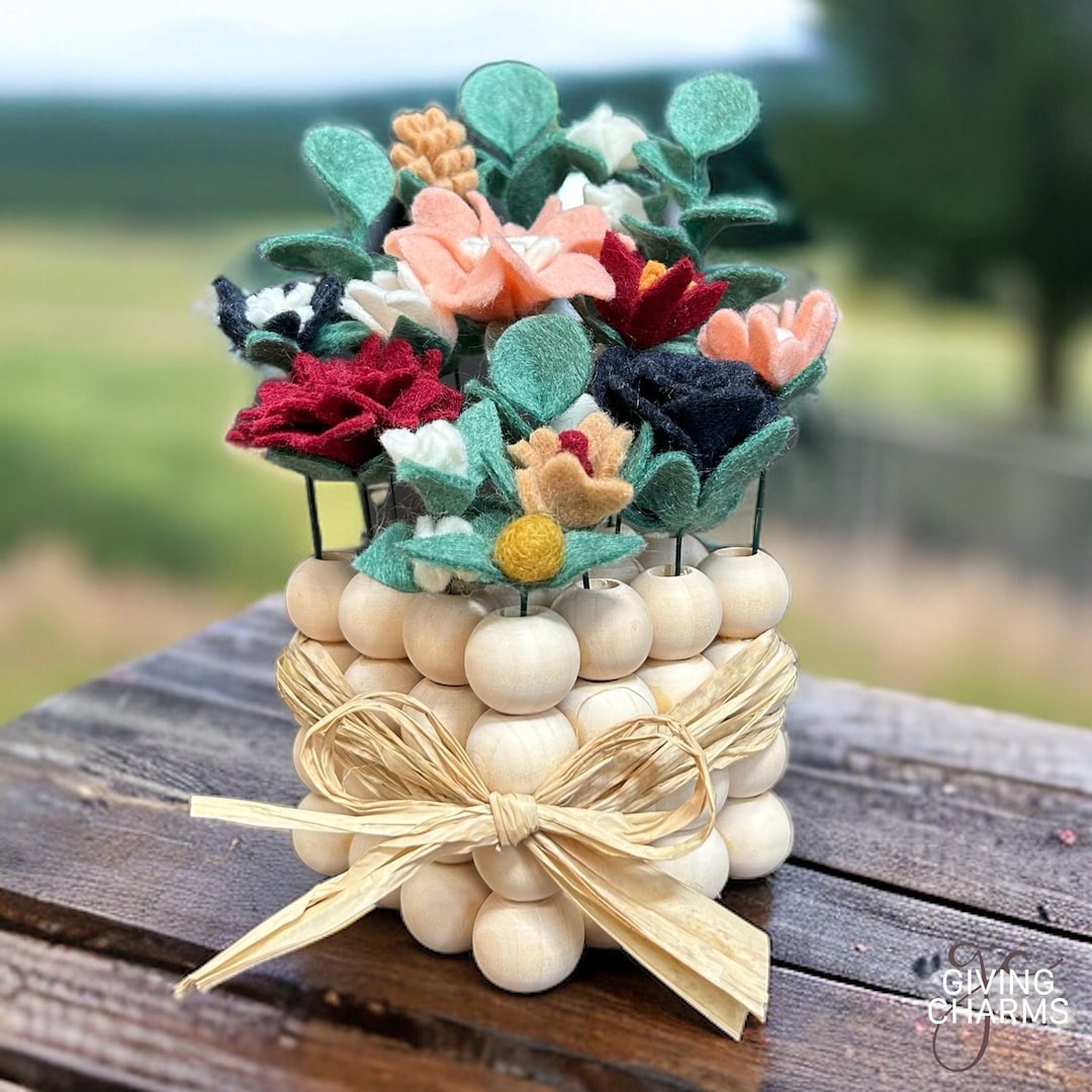 Wildflower Bouquet in Wooden Bead Base - Etsy