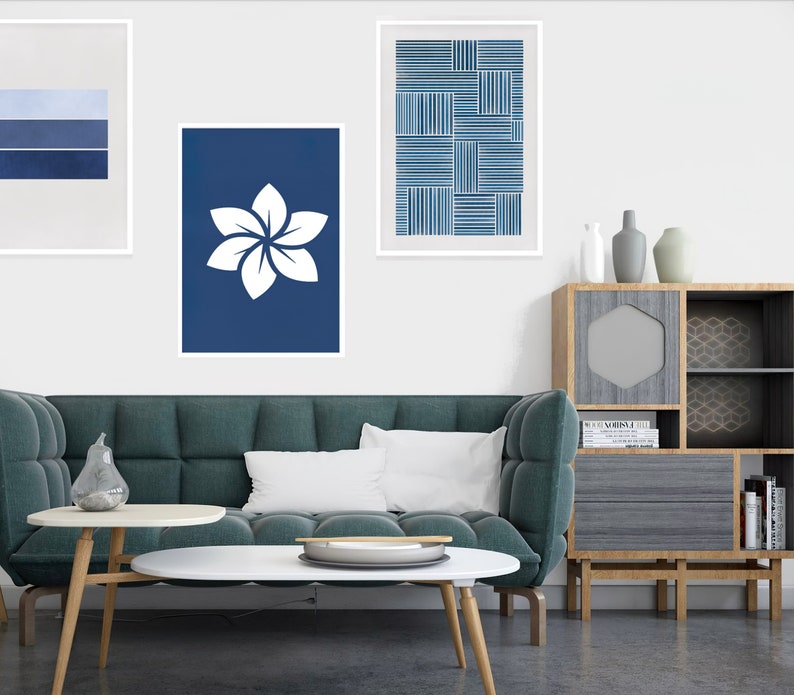 Blue Digital Wall Art, Abstract Set of 3 Printable Art, Blue Printable ...