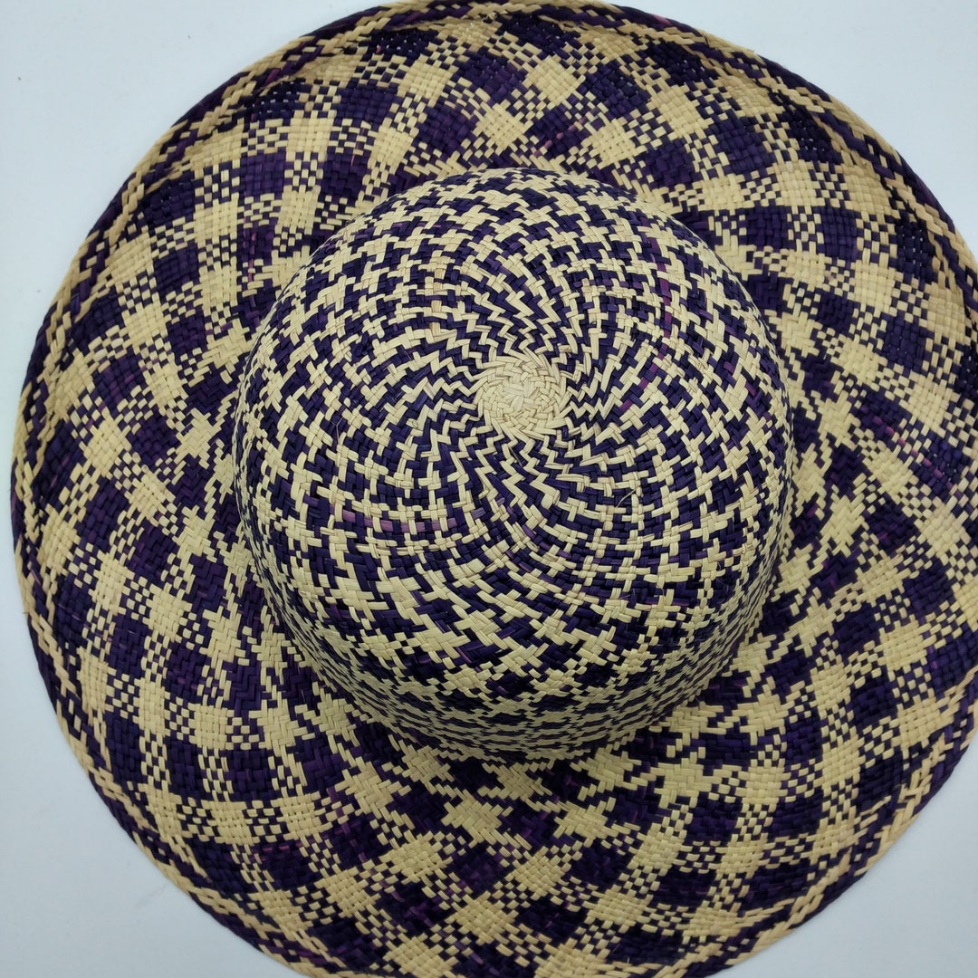 Pepita Pattern Panama Hat, Capeline in Natural White/blue, Summer Hat ...