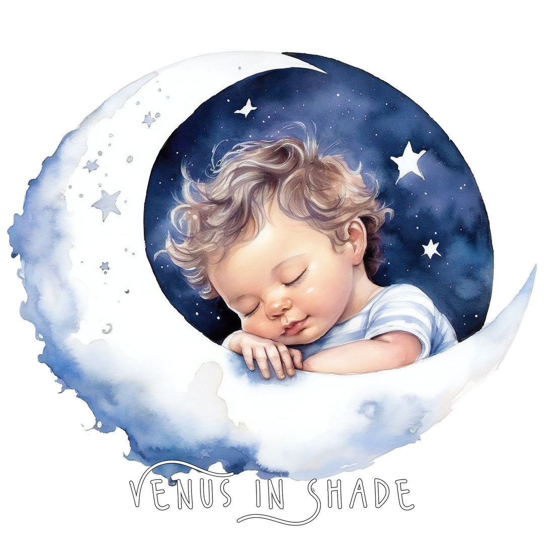 Baby Moon and Stars Sleepy Bedtime Moon Illustration - Etsy
